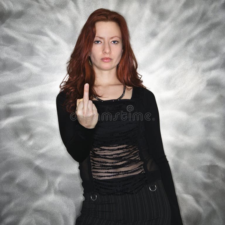 Woman Giving Middle Finger. Stock Photo - Image of redhead, aggression ...