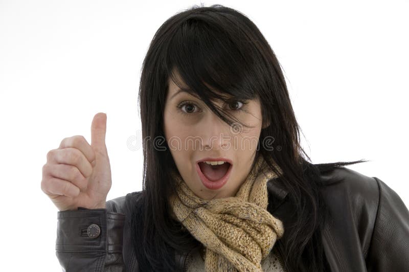 Woman Giving Shocking Expression with Thumbs Up Stock Photo - Image of ...