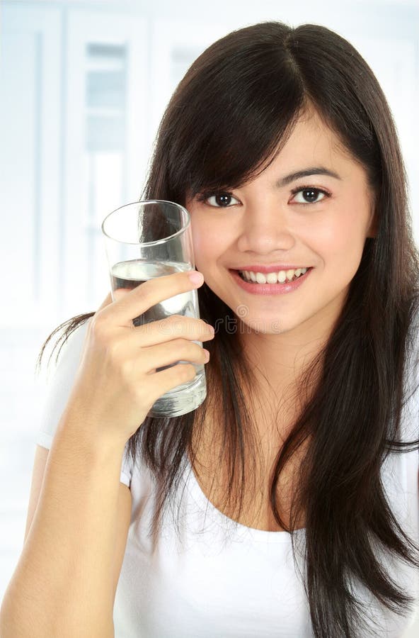 Happy Woman Drinking Water from a Glass Outdoor Stock Image - Image of ...