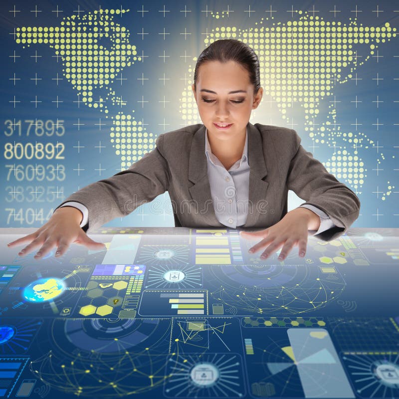 The Woman in Global Computing Concept Stock Image - Image of networking ...