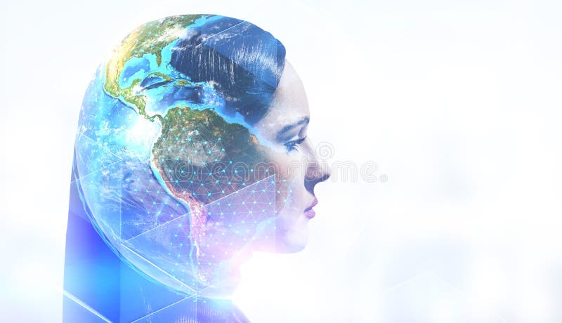 Woman in global world stock illustration. Illustration of digit - 131837742