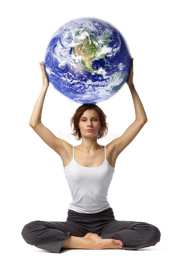 Dreaming Woman Looks at the Infinite Sitting on a Giant Globe Stock ...