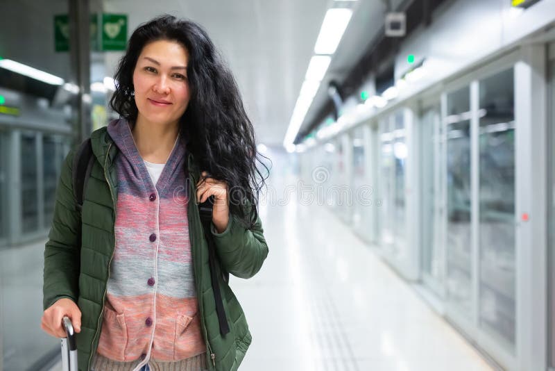 Woman Going Along Just Arrived Train in Subway Station Stock Photo ...