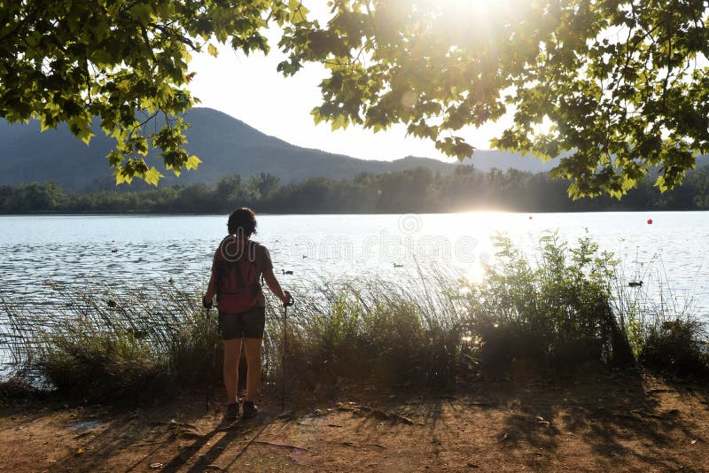 Woman Going on Excursion and Contemplating the Sunset Stock Image ...