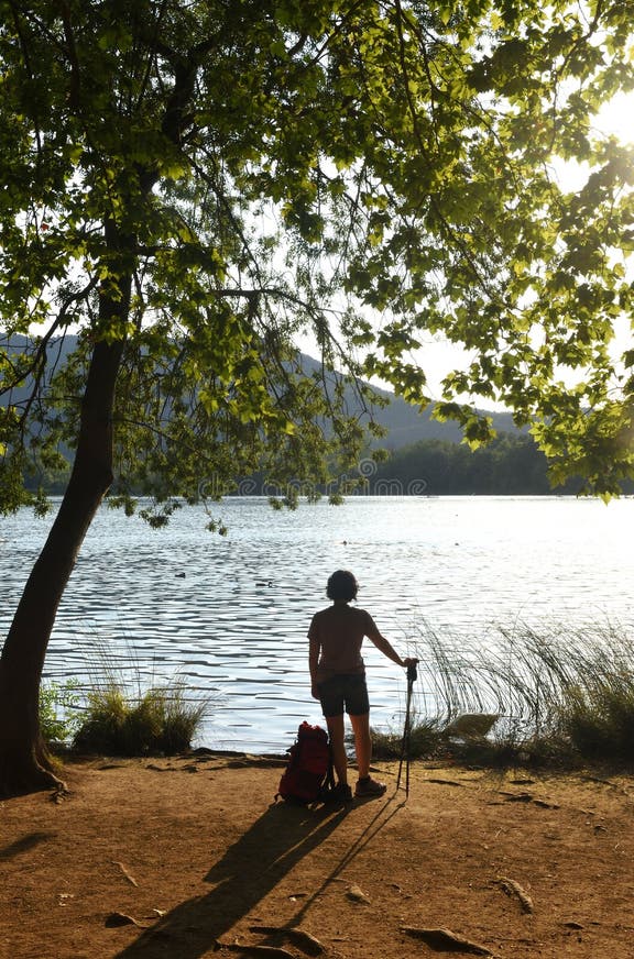 Woman Going on Excursion and Contemplating the Sunset Stock Image ...