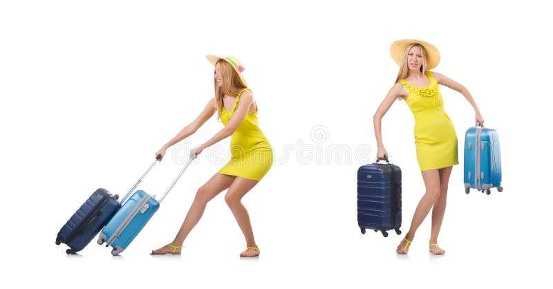Woman Going To Summer Vacation Isolated on White Stock Image - Image of ...