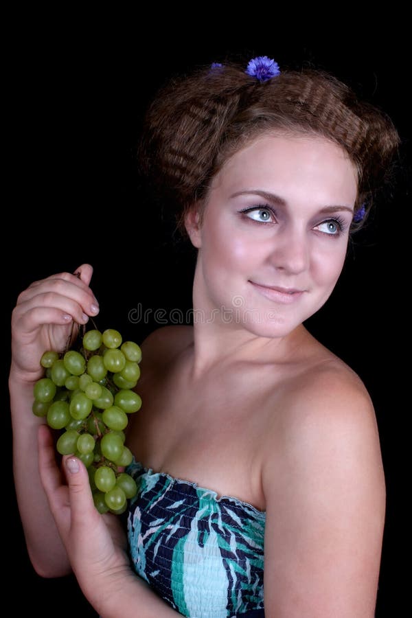 Woman with grape stock image. Image of elegance, brown - 15533091
