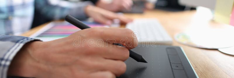Woman Graphic Designer Graphics Tablet at Table Closeup Stock Photo ...