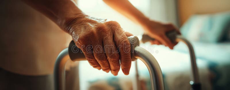 The Woman Grasping a Walker Demonstrating Strength and Independence in ...