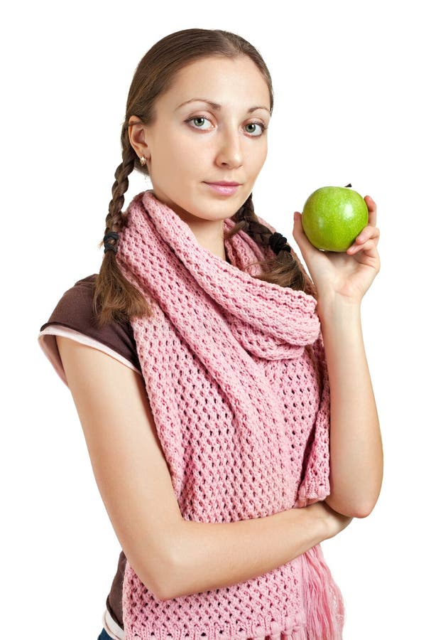 Woman with green apple stock image. Image of caucasian - 18324893