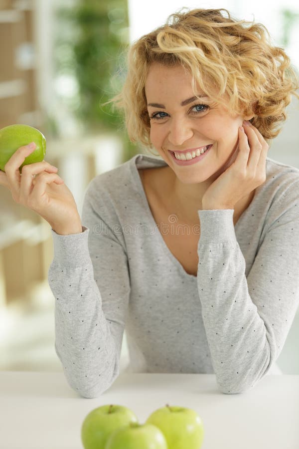 Woman With Green Apples Stock Image Image Of Vitamins 288154523