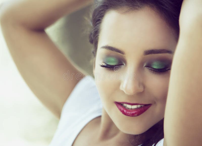 Woman with Green Eye Shadows Stock Image - Image of portrait, pretty ...