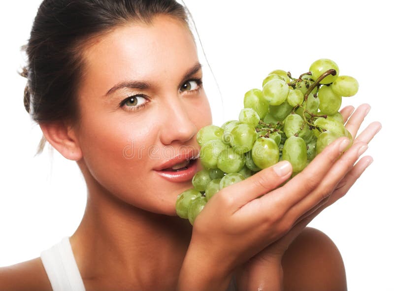 Woman with green grape stock image. Image of lady, health - 9932973