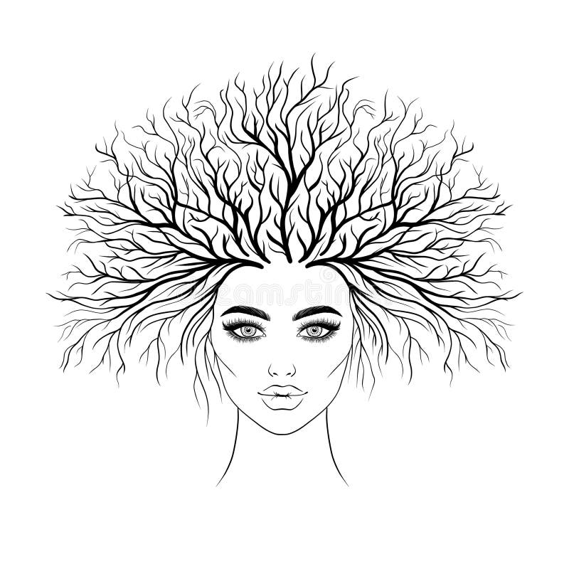 Tree Hair Woman Face Stock Illustrations – 1,941 Tree Hair Woman Face ...
