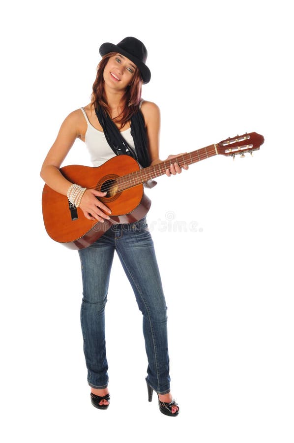 Woman with a guitar stock image. Image of indoor, person - 12480911