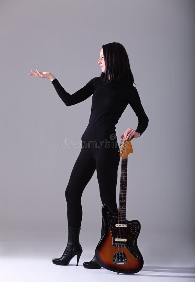 Woman with guitar. stock image. Image of white, person - 17135069