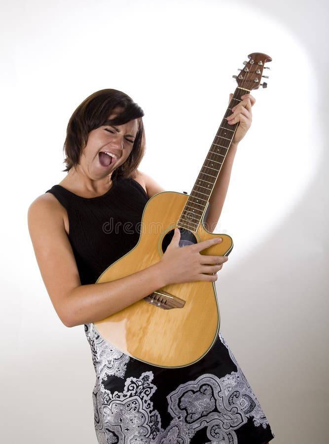 Woman with Guitar 6 stock image. Image of playing, white - 3543567