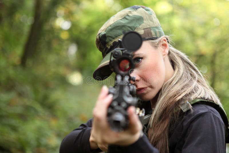Portrait of Young Beautiful Woman with a Gun Stock Image - Image of ...