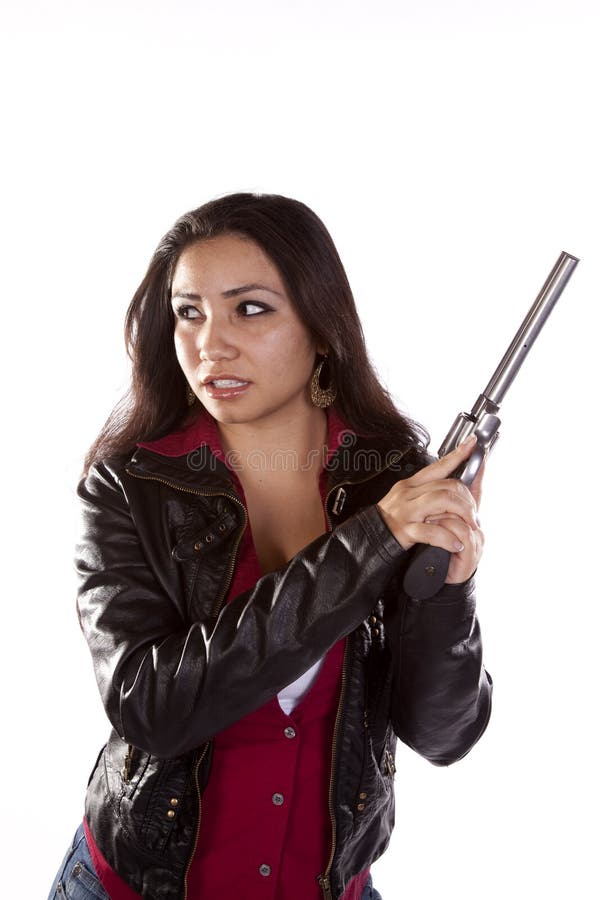 Woman gun protection stock image. Image of girl, beautiful - 15991031