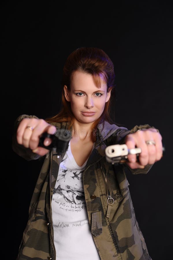 Woman with gun stock photo. Image of aiming, beautiful - 92203604