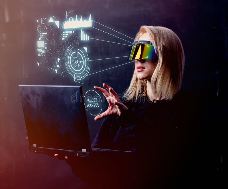 Woman Hacker Breaks Protection of Personal Data through Computer Stock ...