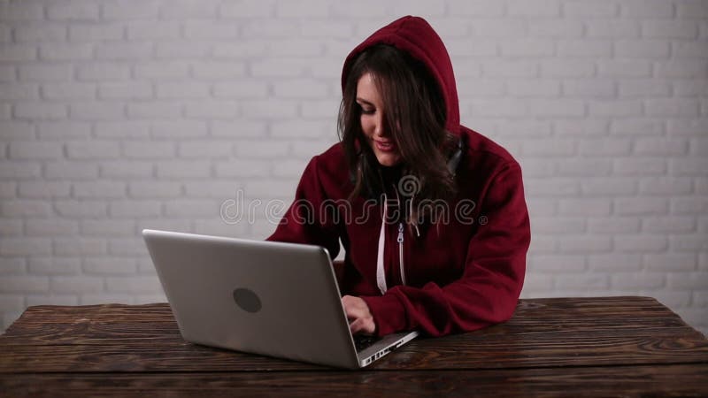 Woman-hacker is Working on Laptop Stock Footage - Video of desk ...