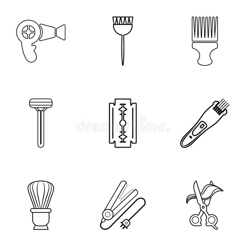 Woman Hairdresser Tools Icons Set, Outline Style Stock Vector ... Woman Hairdresser Tools Icons Set, Outline Style Stock Vector ...
