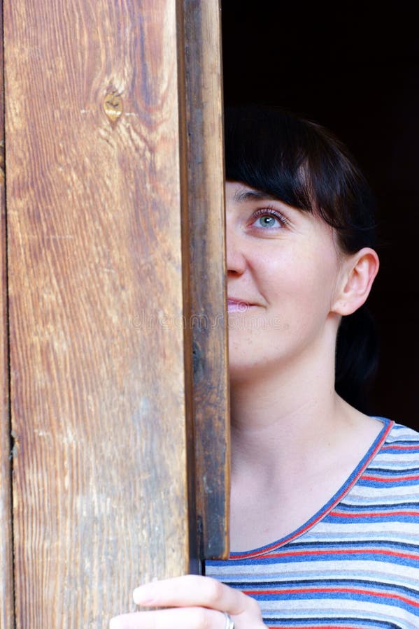 Woman half face stock photo. Image of door, look, peek - 9111448