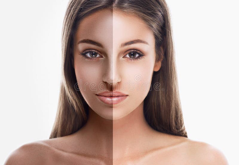 Woman Half Face Tan Beautiful Portrait Stock Image - Image of ...