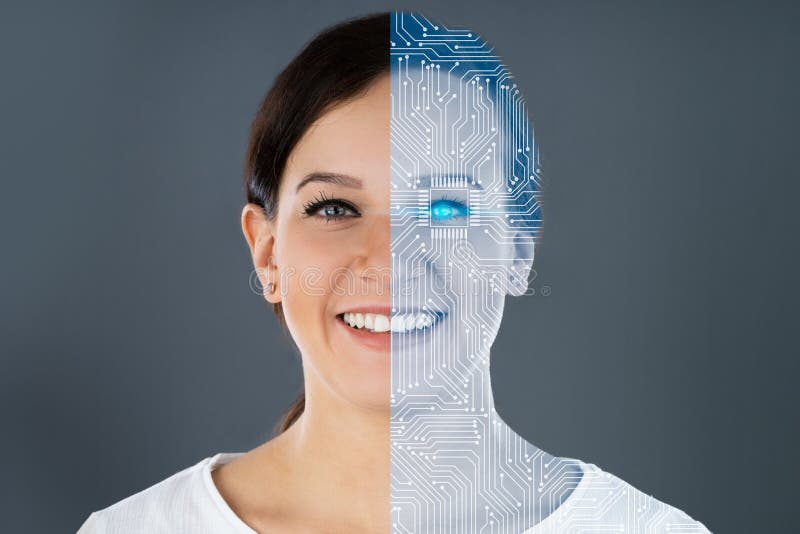 Woman Half Robot Face stock image. Image of digital - 210570611