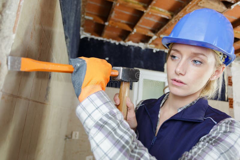 Woman with Hammer and Chisel in Work Stock Photo - Image of occupation ...