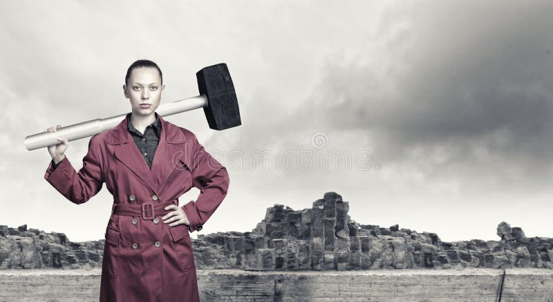 Woman with hammer stock photo. Image of hammer, concept - 48626356