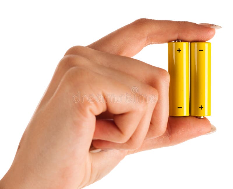 Woman hand with battery stock image. Image of shot, nail - 12986247