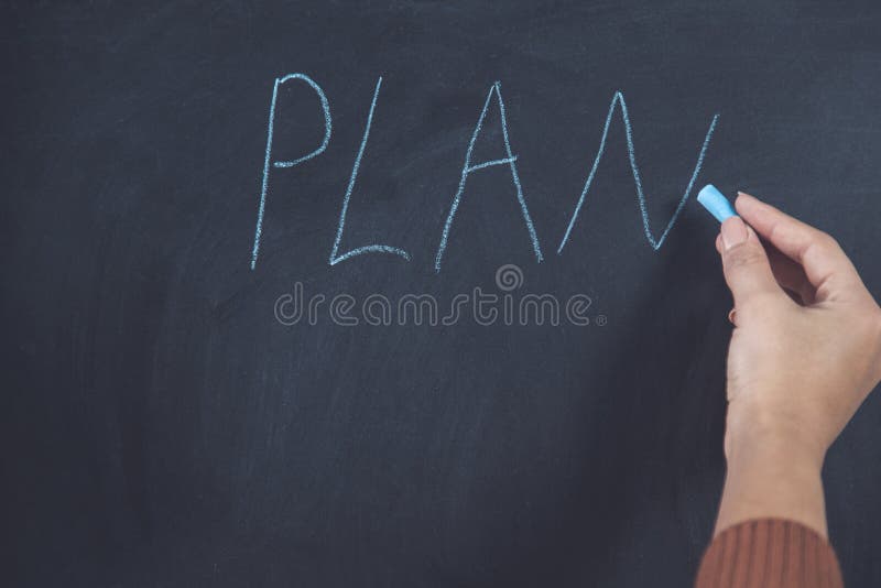 Hand Chalk with Plan Text on Board Stock Photo - Image of blackboard ...