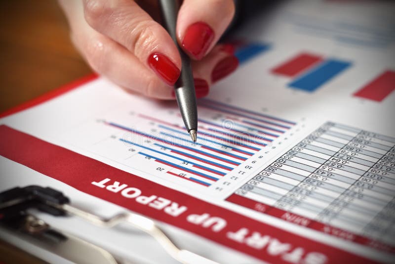 Woman Hand Checks Start Up Report Stock Image - Image of idea, audit ...