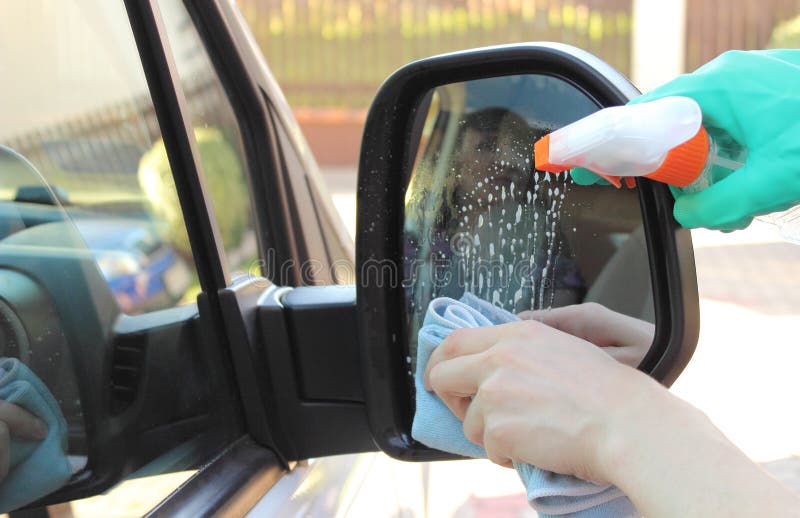 Woman Hand Cleaning Car Mirror Stock Image - Image of automotive, glove ...
