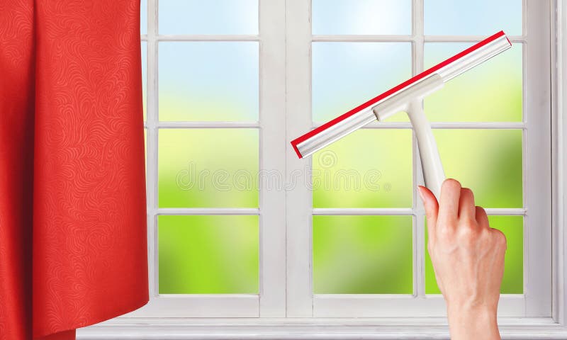 Woman Hand Cleaning the Window Stock Photo - Image of spray, cutting ...