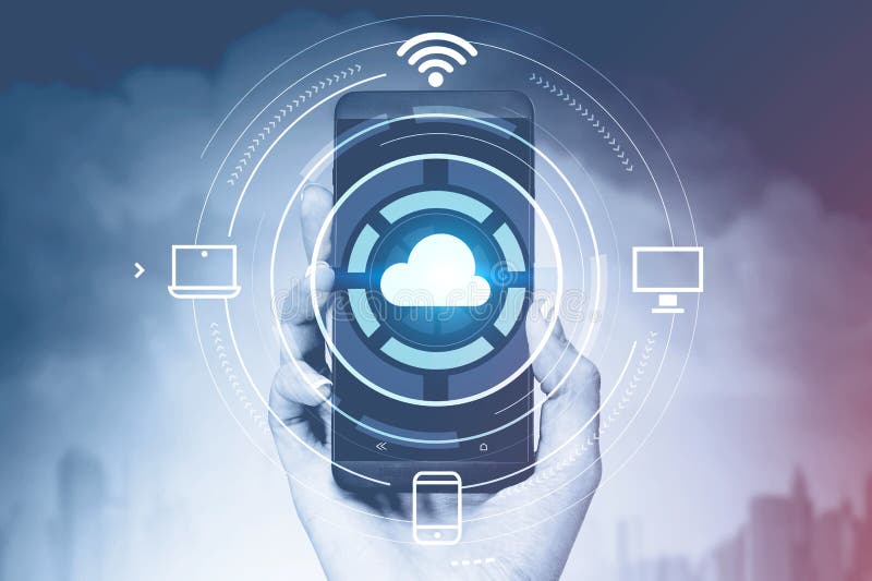 Woman Hand with Cloud Computing Interface Phone Stock Illustration ...