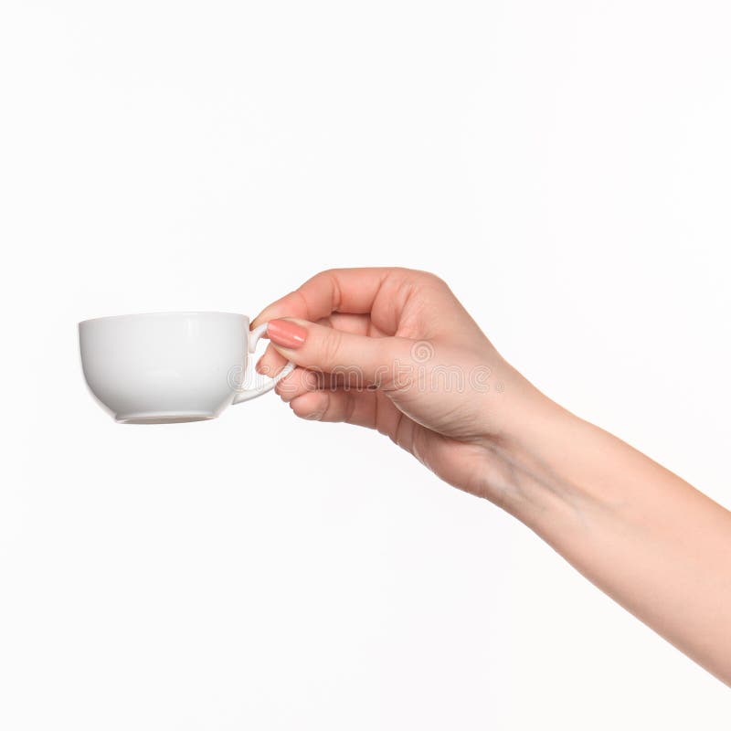 Woman Hand with Cup on White Background Stock Image - Image of object ...