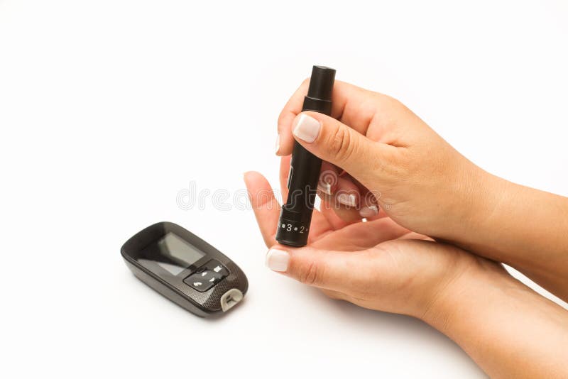 Woman Hand Doing a Glucose Control on a White Background Stock Photo ...