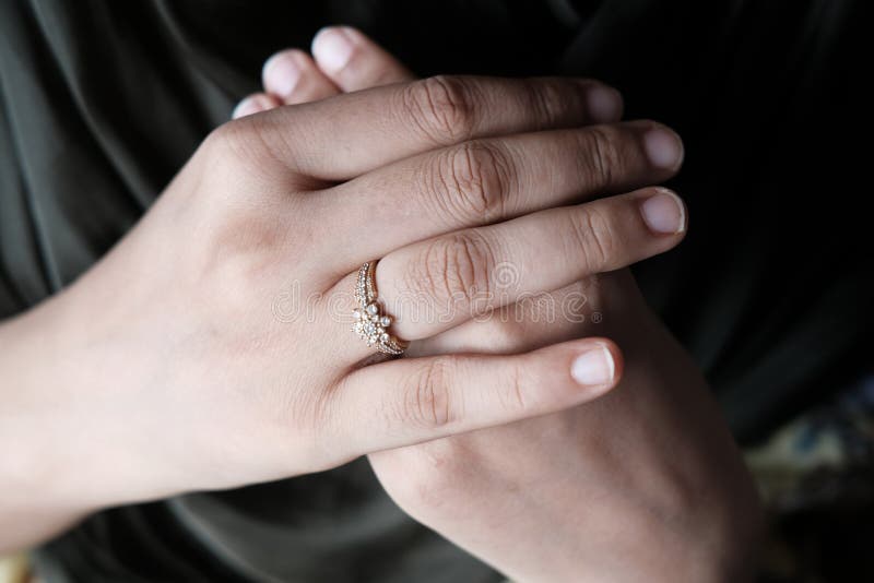 Woman Hand with Engagement Ring, Close Up Stock Photo - Image of bride ...