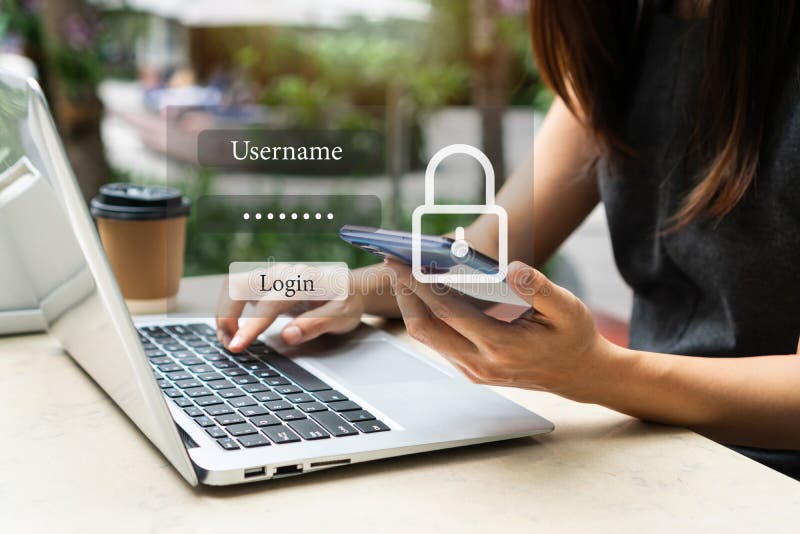 Woman Hand Entering Password Code On Computer Concept Of Cyber Security Data Protection Stock