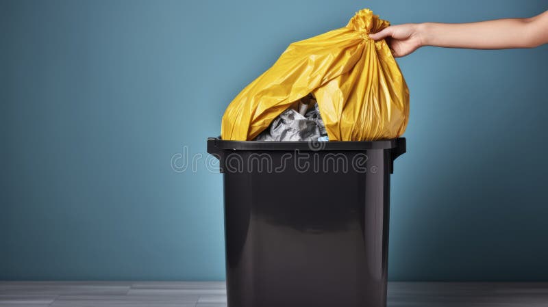 A Woman Hand Extracting a Garbage Bag from a Rubbish Bin Stock ...