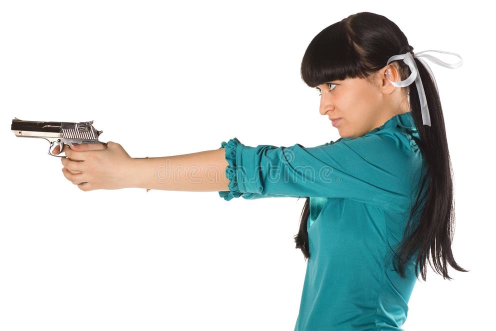 Woman with Hand Gun stock photo. Image of brunette, beauty - 16925662