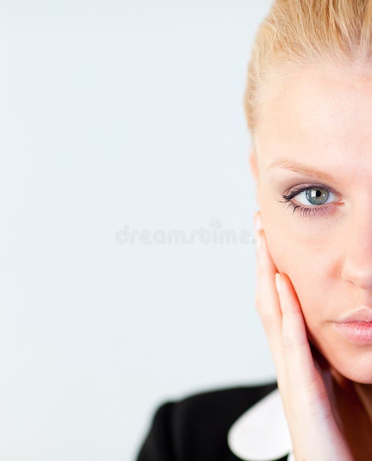 Woman with Hand on Her Face Stock Image - Image of cute, look: 10597525
