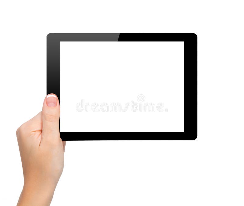 Hand Holding Black Tablet Isolated on White Clipping Path Inside Stock ...