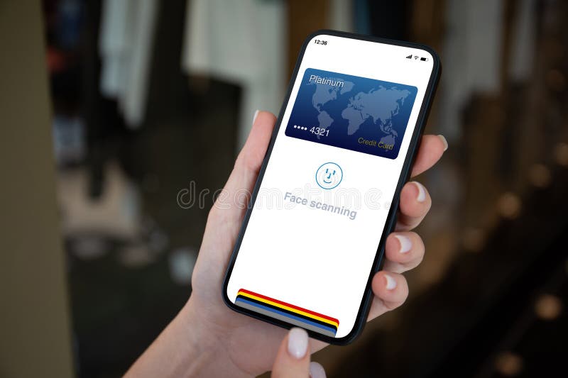 Woman Hand Hold Phone with Face Scanning Id on Screen Stock Photo ...