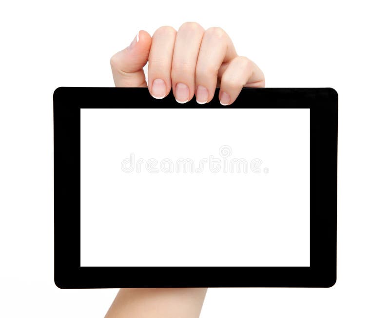 Woman Hand Hold a Tablet with Isolated Screen Stock Photo - Image of ...