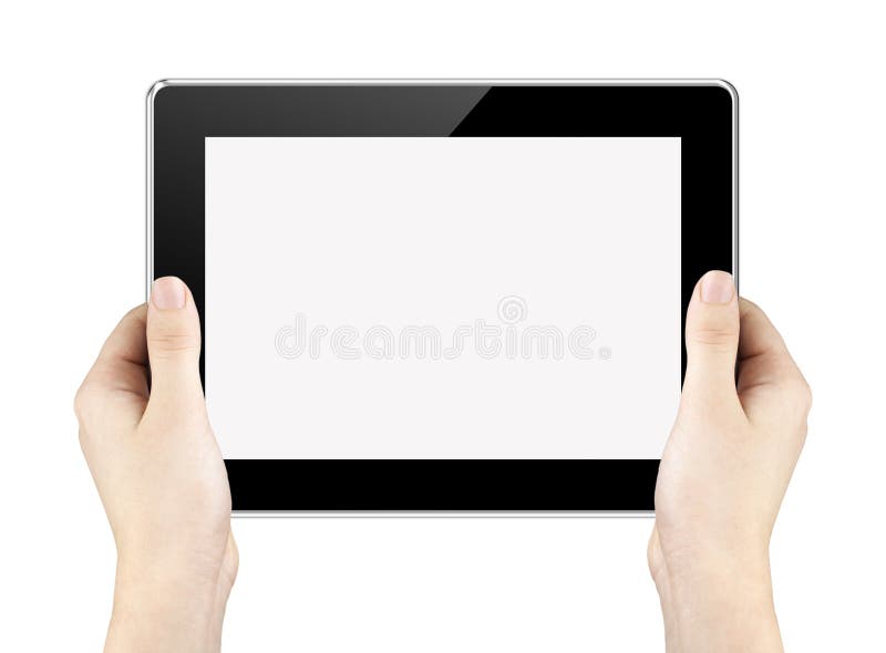 Hand Holding Black Tablet Isolated on White Clipping Path Inside Stock ...