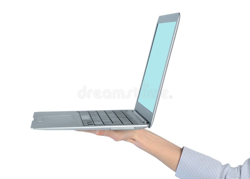 Woman hand holding laptop stock image. Image of display - 55936609
